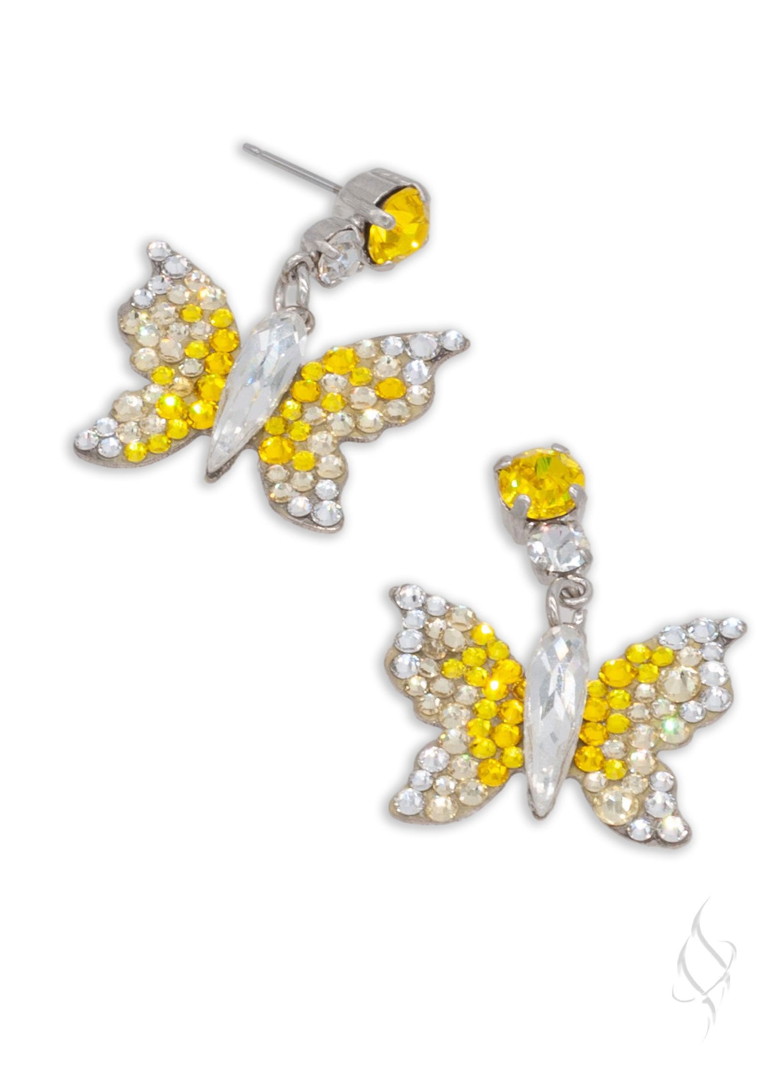 CHRYSALIS Drop Crystal Butterfly Earrings in Lemon Yellow Ombre by ...